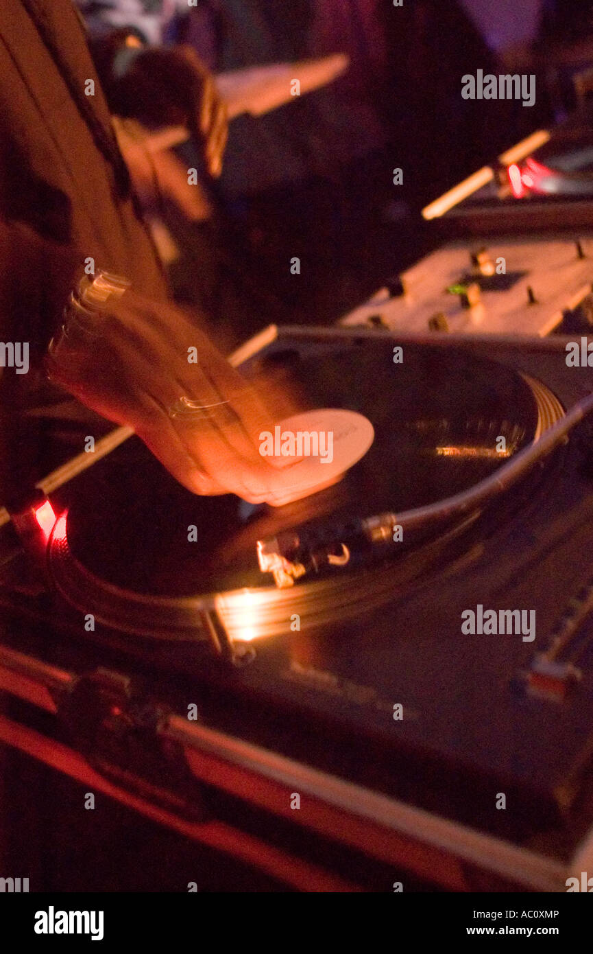 djs hand and record decks playing out music and mixing records Stock ...