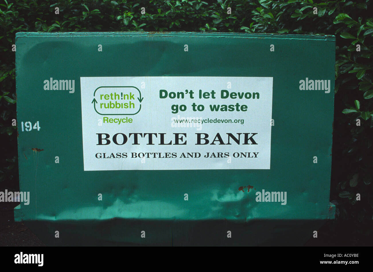 Side of bottle bank in Devon England Stock Photo - Alamy