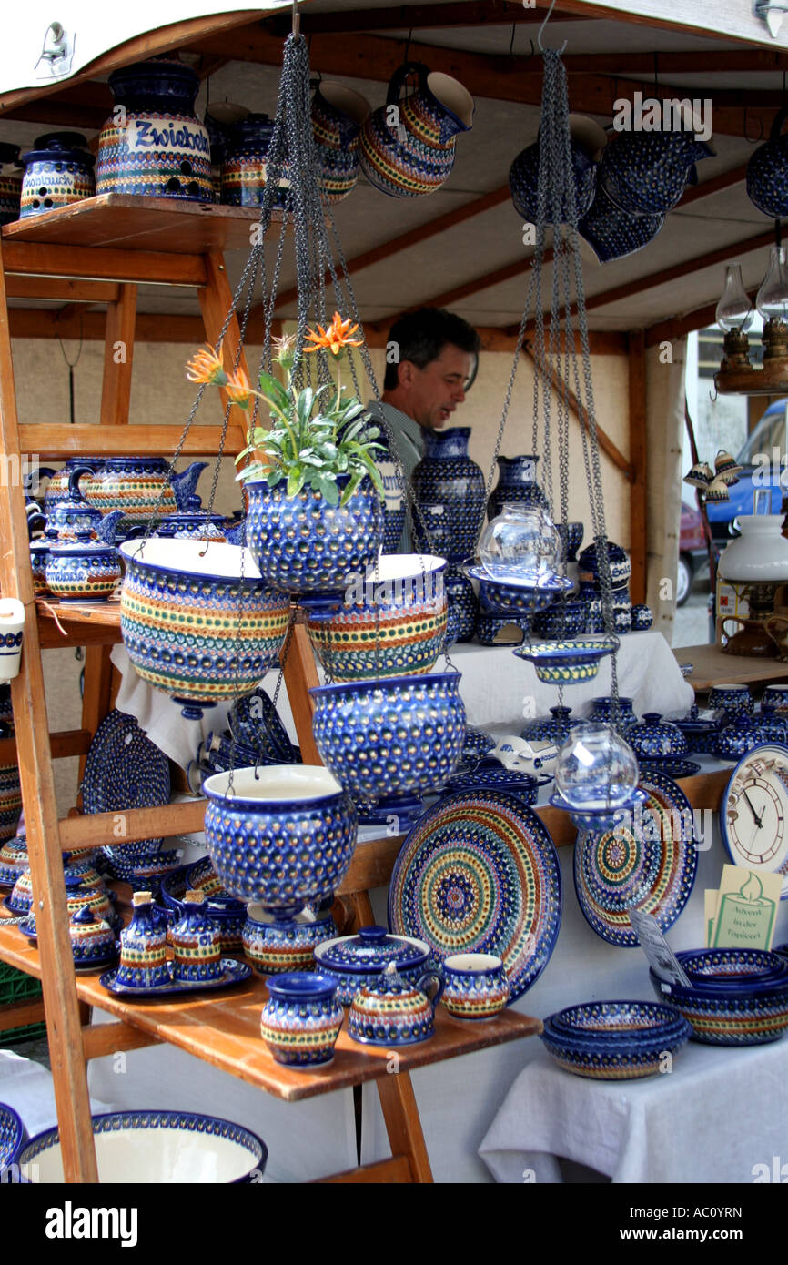 Eastern European colourful pottery: plates, pots, bowls, jugs Stock ...