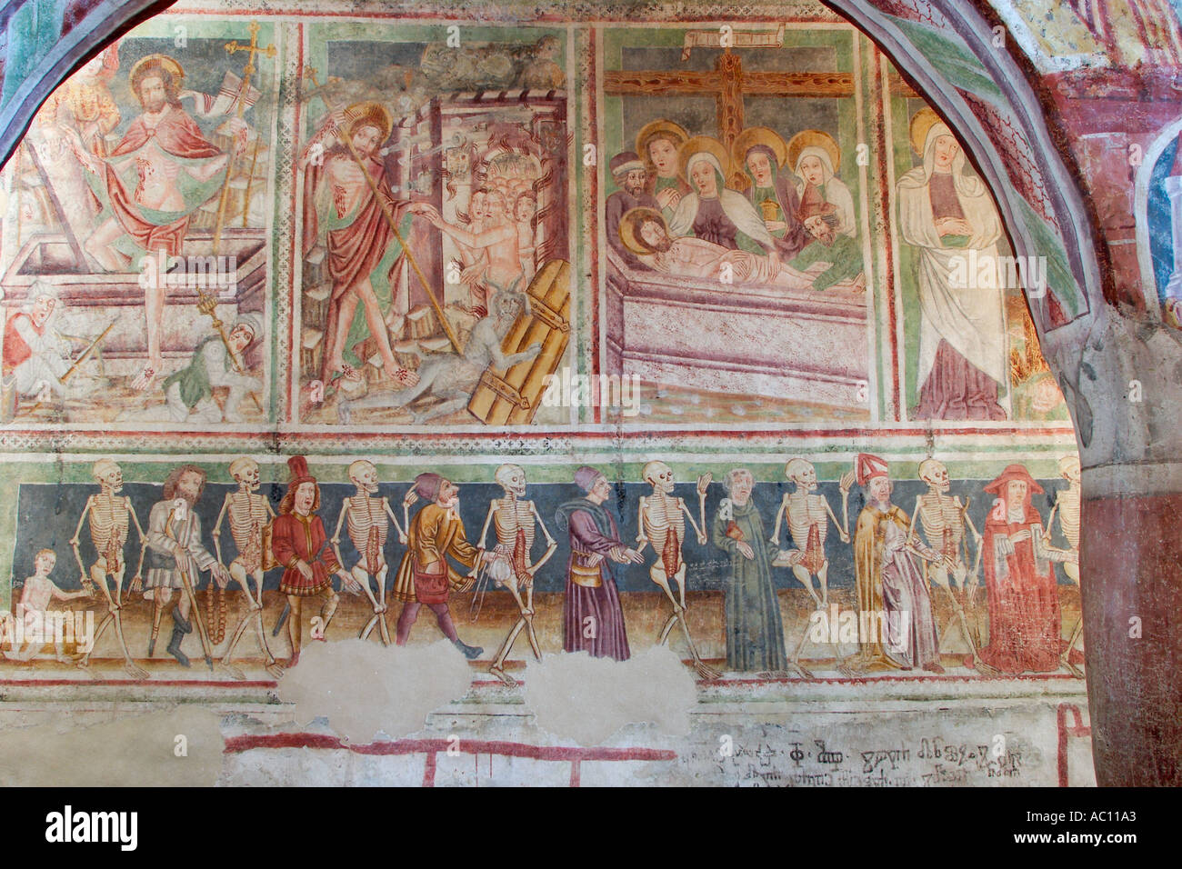 Danse macabre Frescos in the church Sv Trojica Hl Trinity in Hrastovlje painted 1490 by Johannes ...