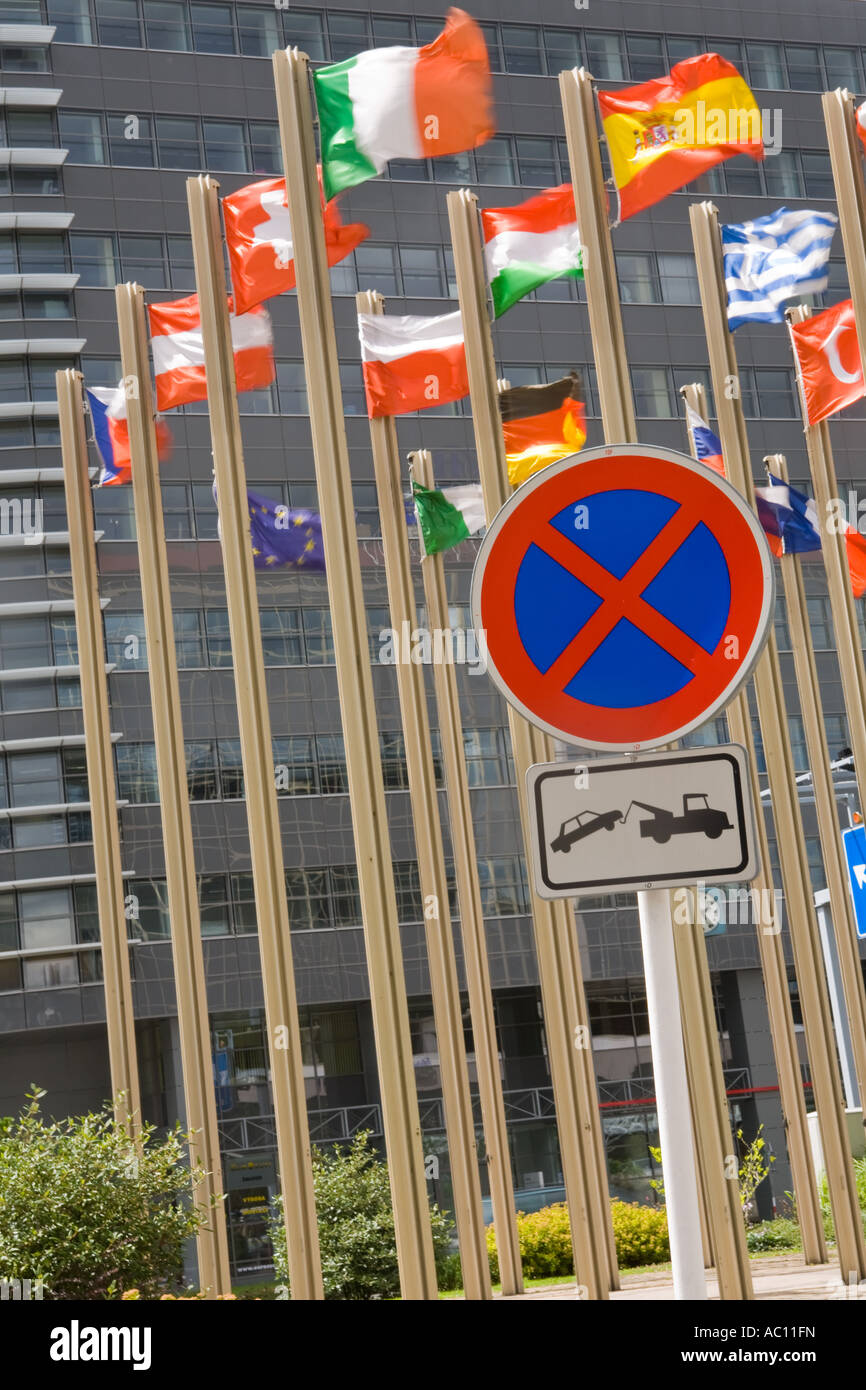 European flags outside the Hilton Hotel, Prague Stock Photo - Alamy