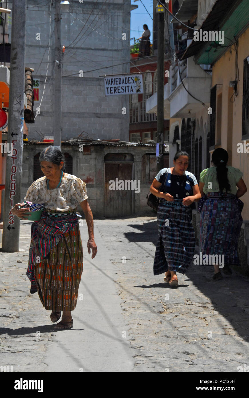 Indigenous women on a street in San Pedro la Laguna, Lake Atitlan ...