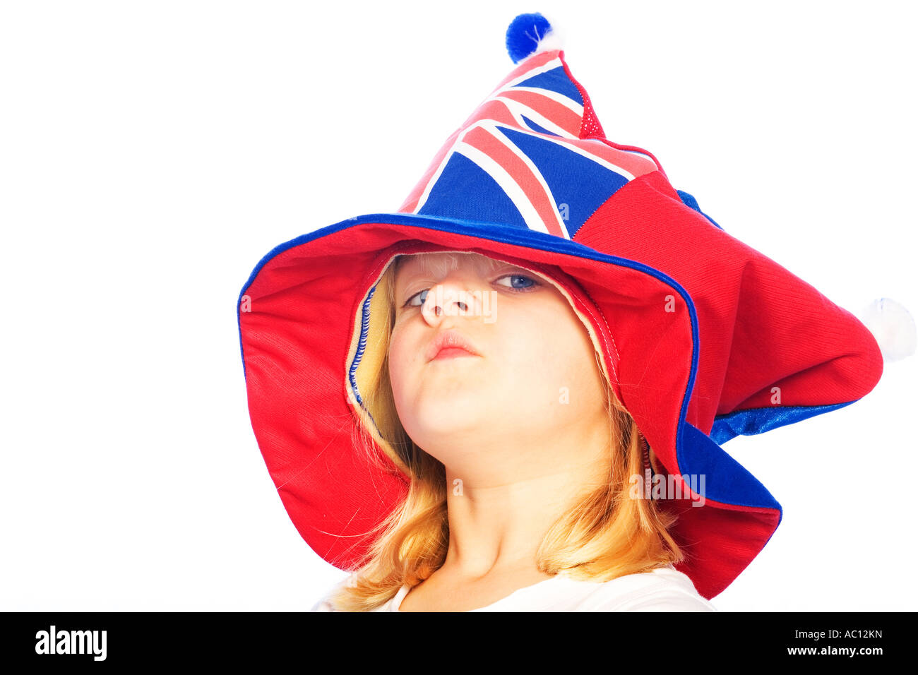 young girl wearing union jack hat Stock Photo - Alamy