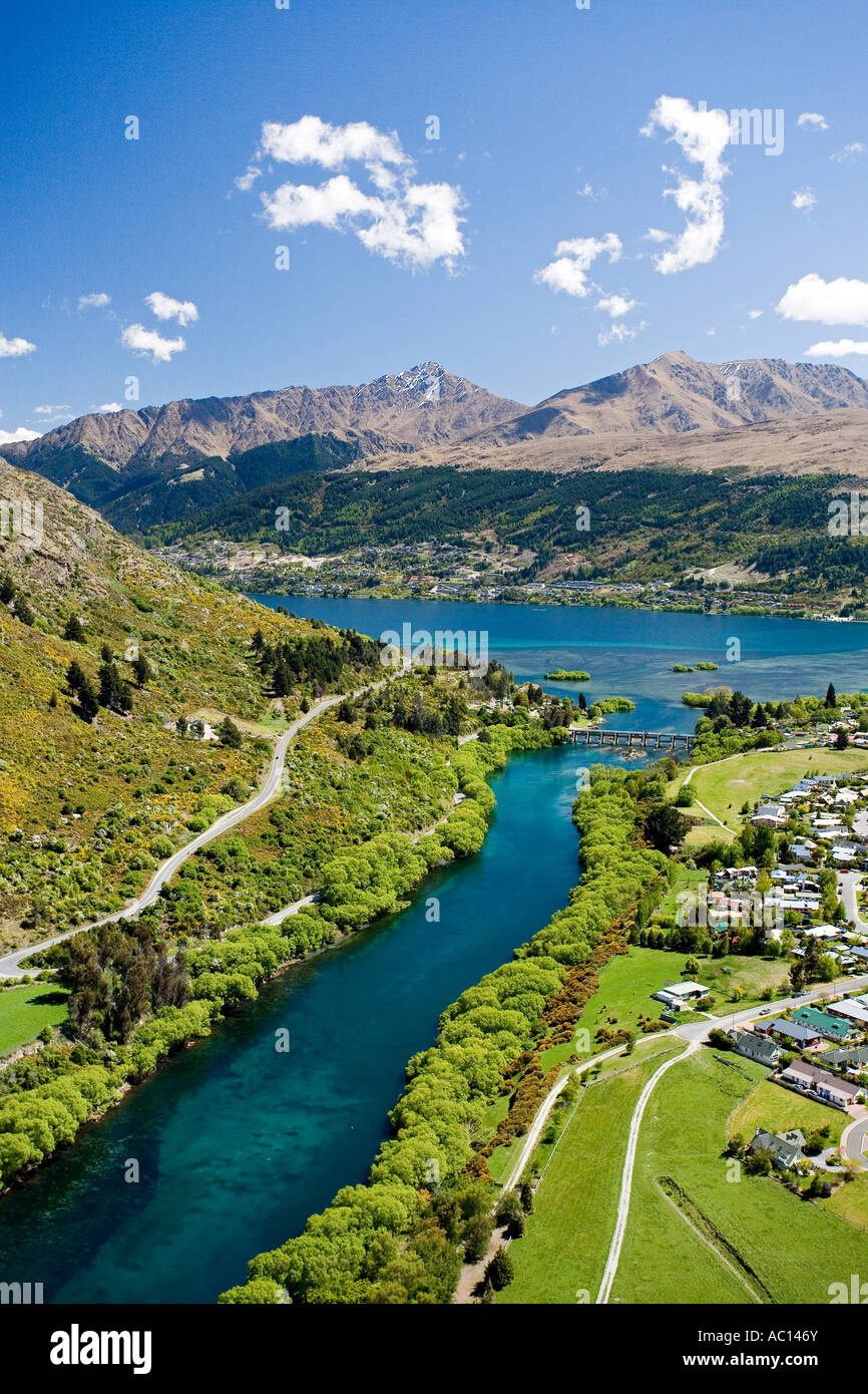 Kawarau River leaving Lake Wakatipu at Frankton near Queenstown South ...