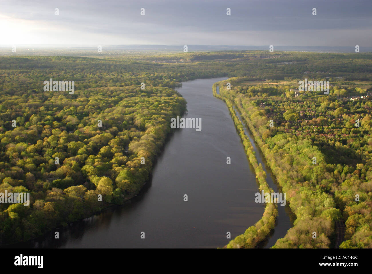 Aerial view of Raritan River and Canal near Princeton, New Jersey, U.S ...