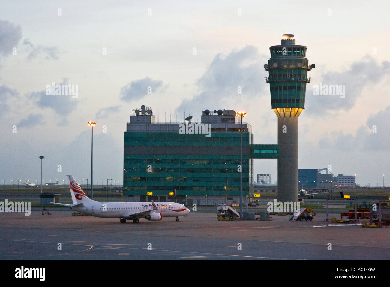 Departing Flight and Conning Air Traffic Control Tower HKG Hong Kong ...