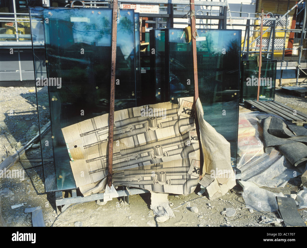 Still life with panes of glass at building site Stock Photo - Alamy