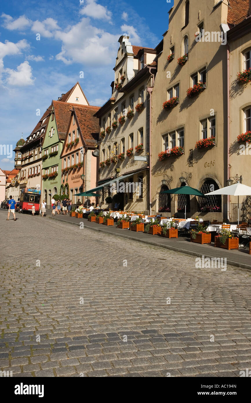 Restaurants and cafes at the market place Rothenburg ob der Tauber ...