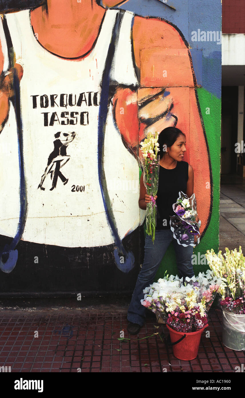 Tango mural, Plaza Dorrego, San Telmo, Buenos Aires flower girl selling ...