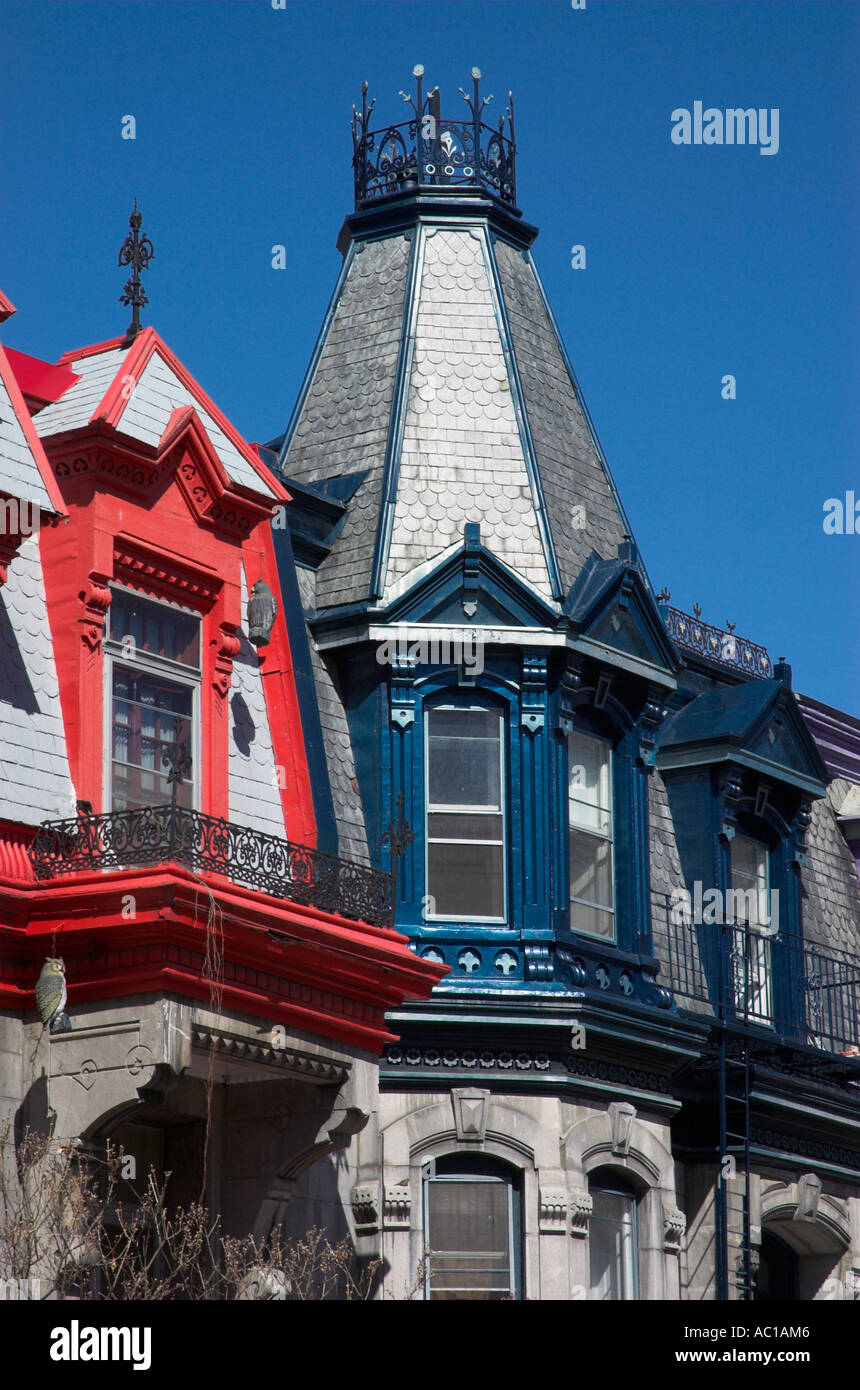 Colourful french style architecture on the town houses in St Louis ...