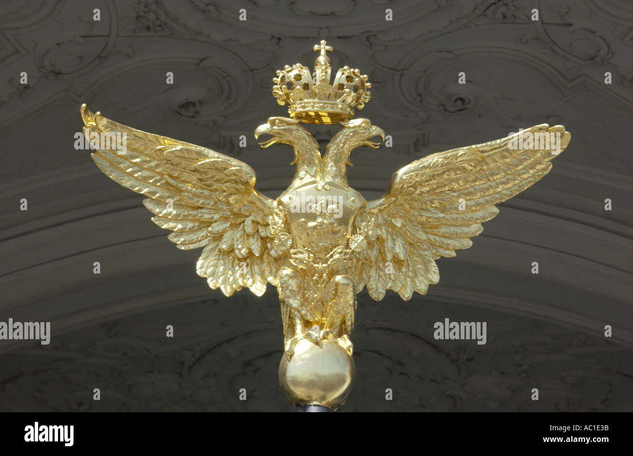 Imperial emblem outside the Hermitage in St Petersburg in the Russian ...