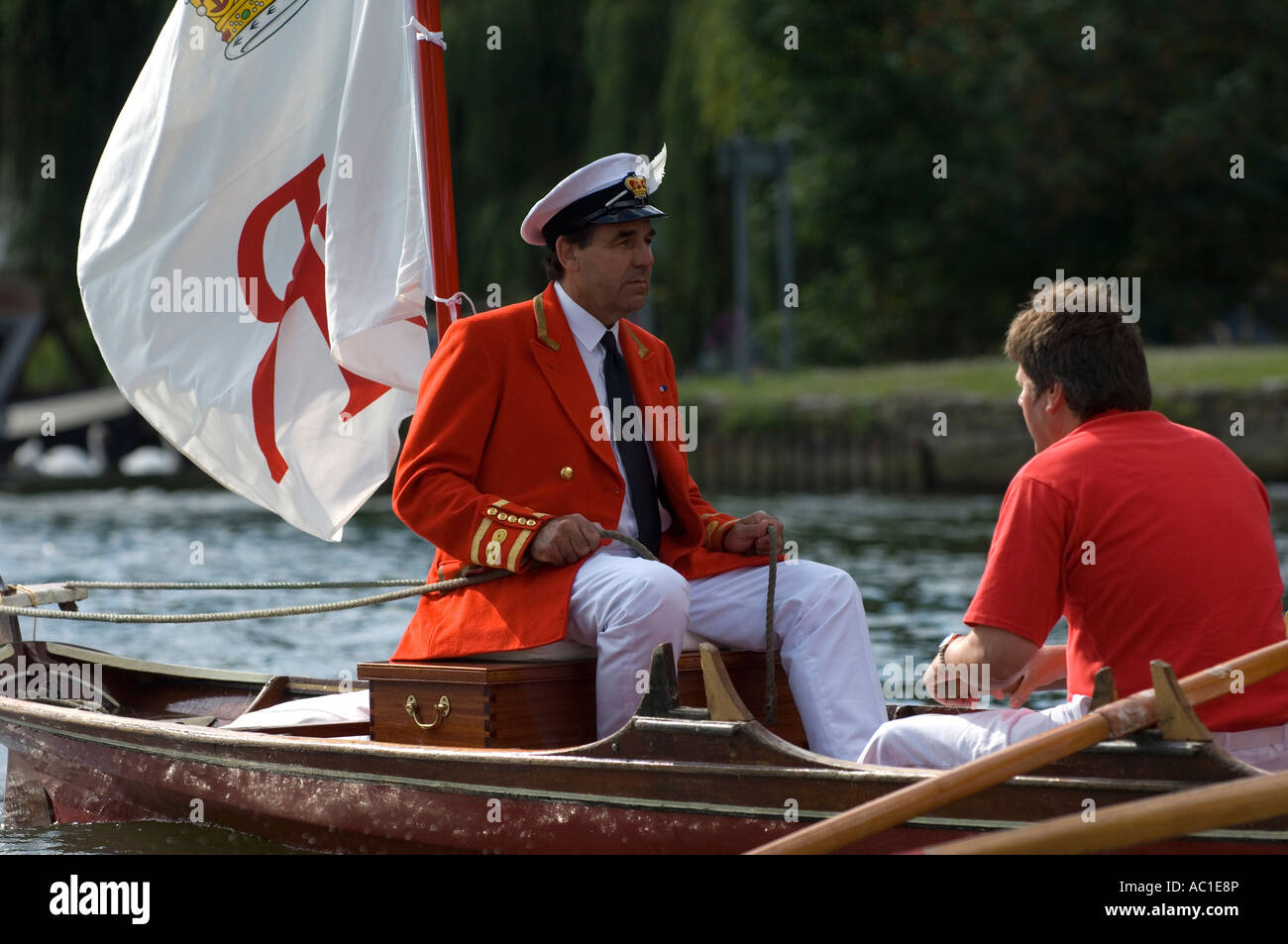 The swan Marker on a traditional Thames rowing skiff at the annual swan ...