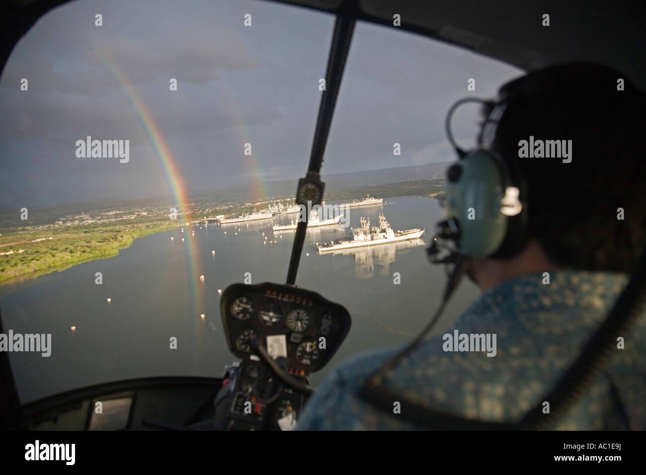 Circular rainbow from helicopter Pearl Harbor Oahu Hawaii Stock Photo ...