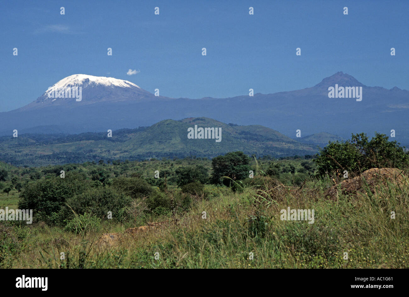 Kilimanjaro (5895m, left) range with Mount Mawenzi 5194m (right) as ...