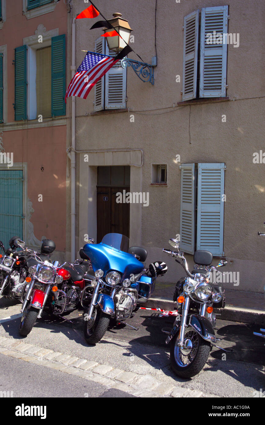 Harley Davidson Motorcycles at the French town of Grimaud near St ...