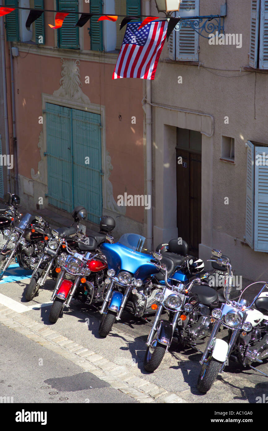Harley Davidson Motorcycles at the French town of Grimaud near St ...