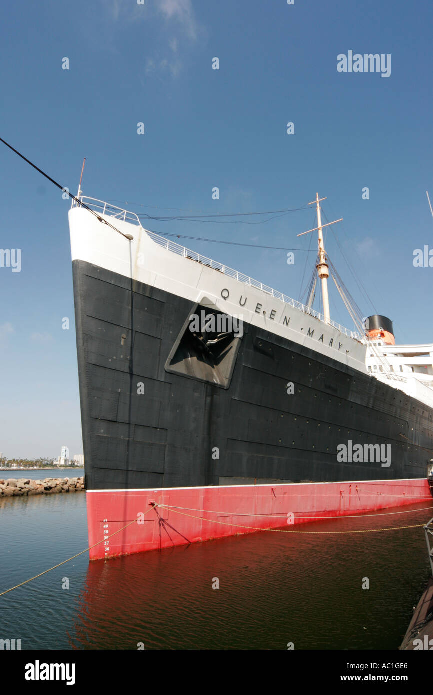 Royal Mail Steamer RMS Queen Mary Long Beach California Bow of ship ...