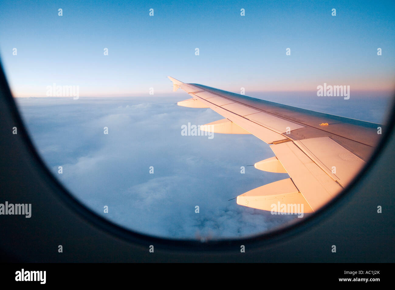 View out of aircraft, aerofoil Stock Photo - Alamy