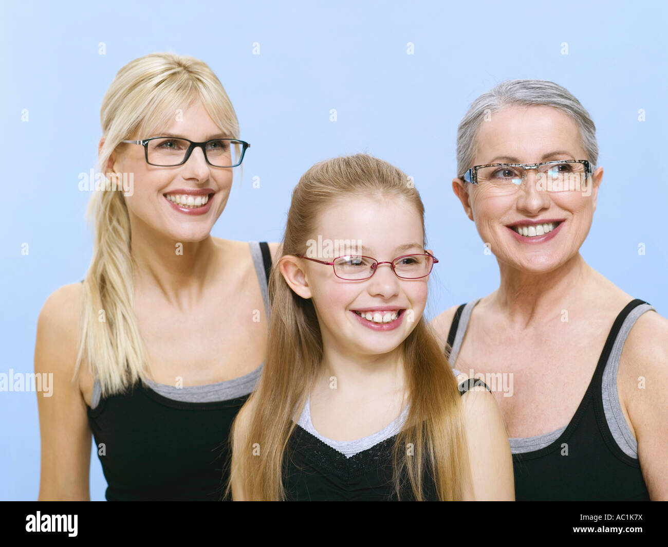 Grandmother, mother and daughter wearing spectacles, portrait Stock ...