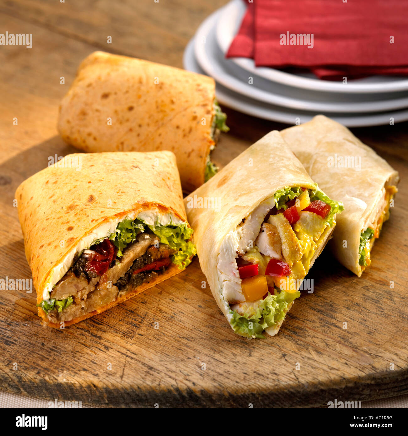 Wraps, filled with chicken Stock Photo - Alamy