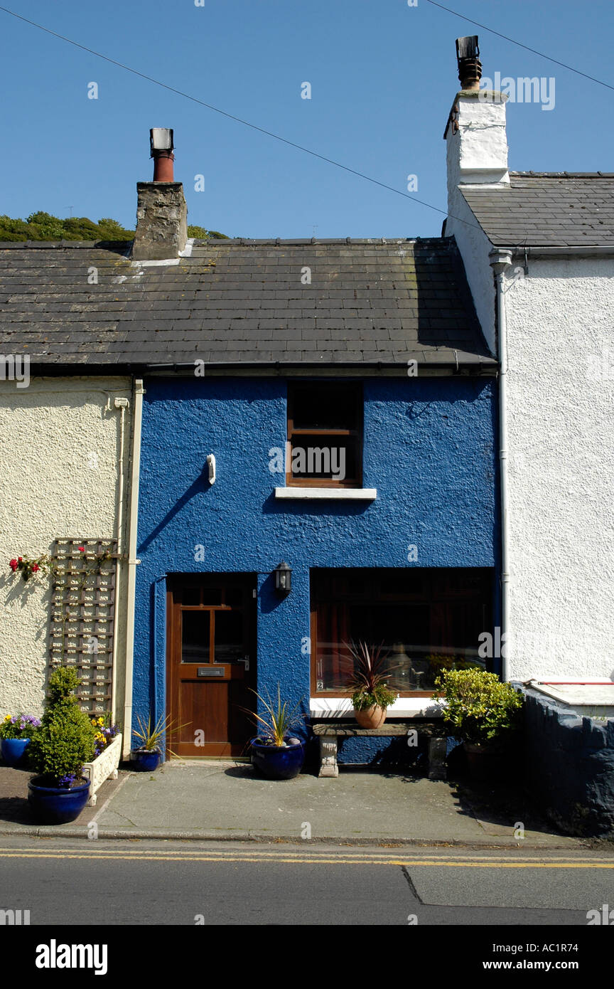 Blue painted cottage at Solva coastal village in South Wales Stock ...