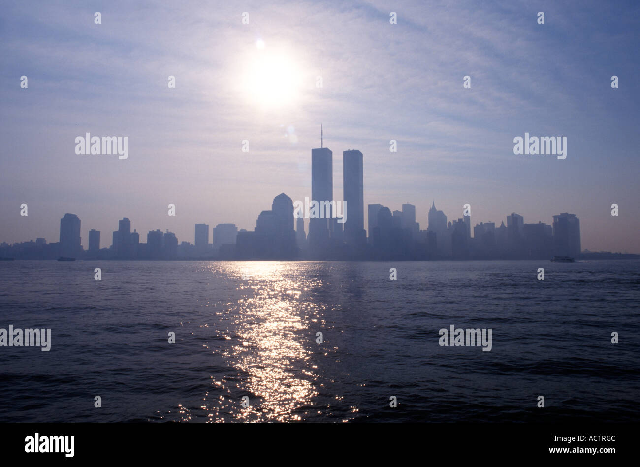 Sunrise over Manhattan Skyline NYC on August 23 2001 Stock Photo - Alamy