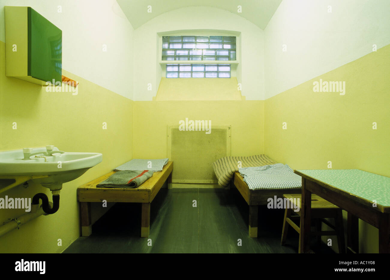 Prison cell at the Stasi museum Runden Ecke Leipzig Saxony Germany ...