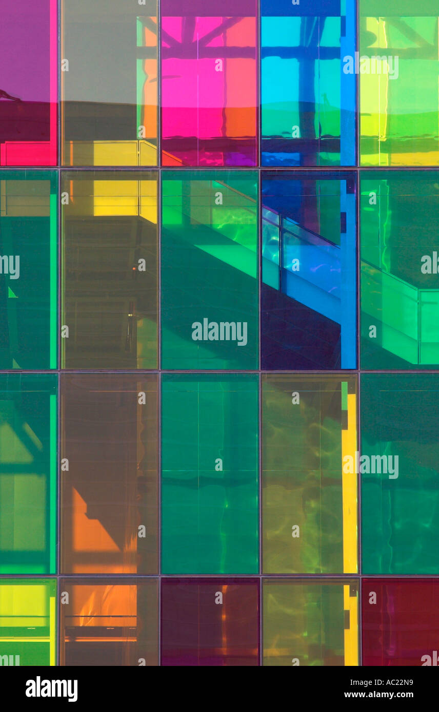 The brightly coloured glass walls of the new convention centre in ...