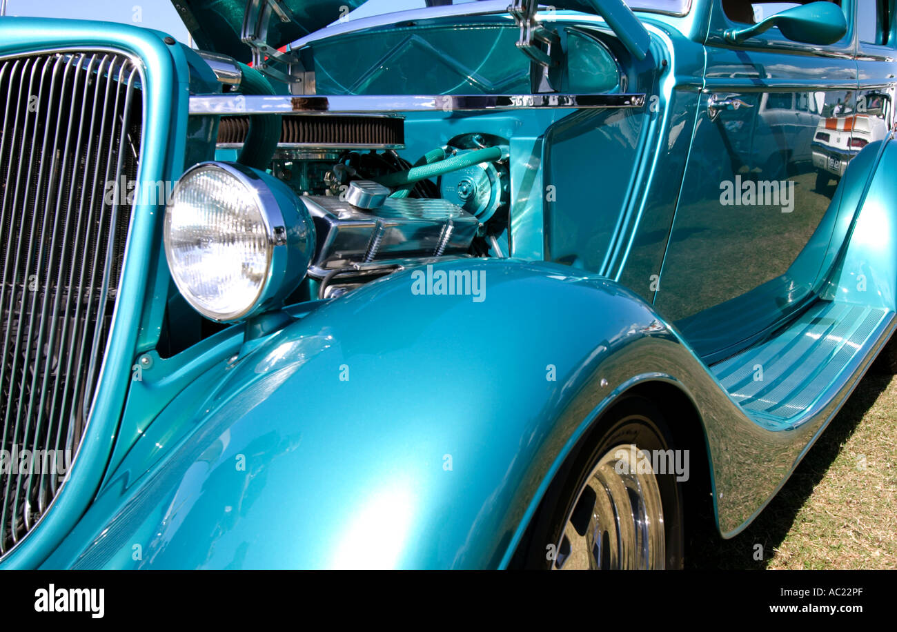 RESTORED AQUA BLUE FORD AT CAR SHOW HORIZONTAL BAPDB7903 Stock Photo ...