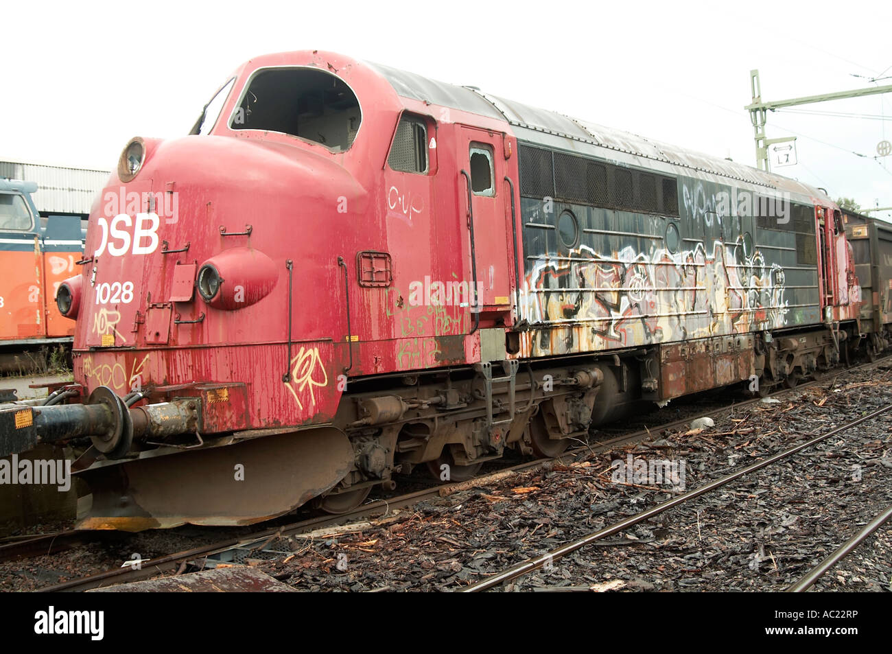 disused, train, vandelised, graffiti, swedish, diesel, loco, locomotive ...