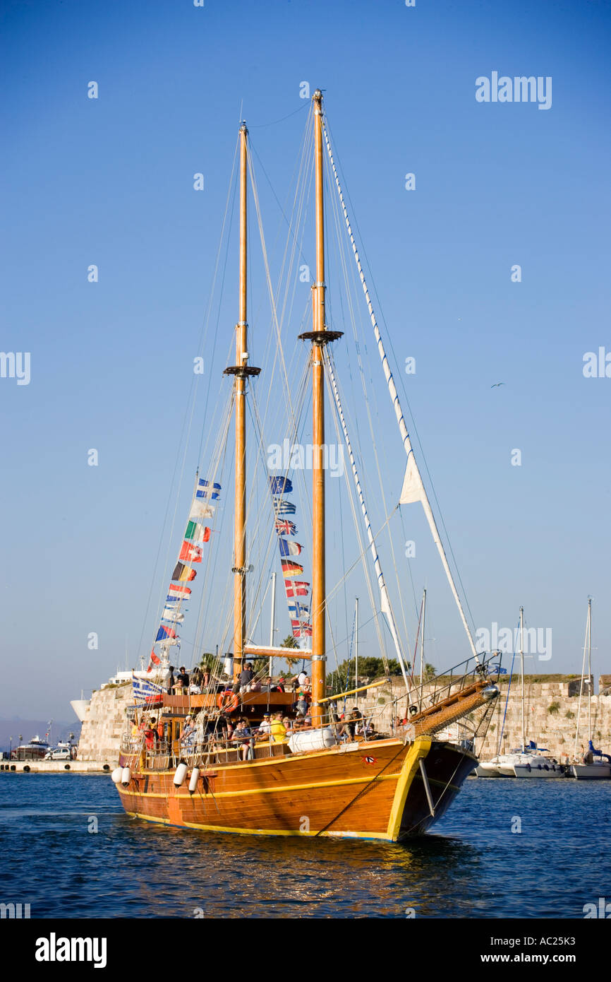 Three island excursion sailing boat at Mandraki harbour Kos Town Kos ...
