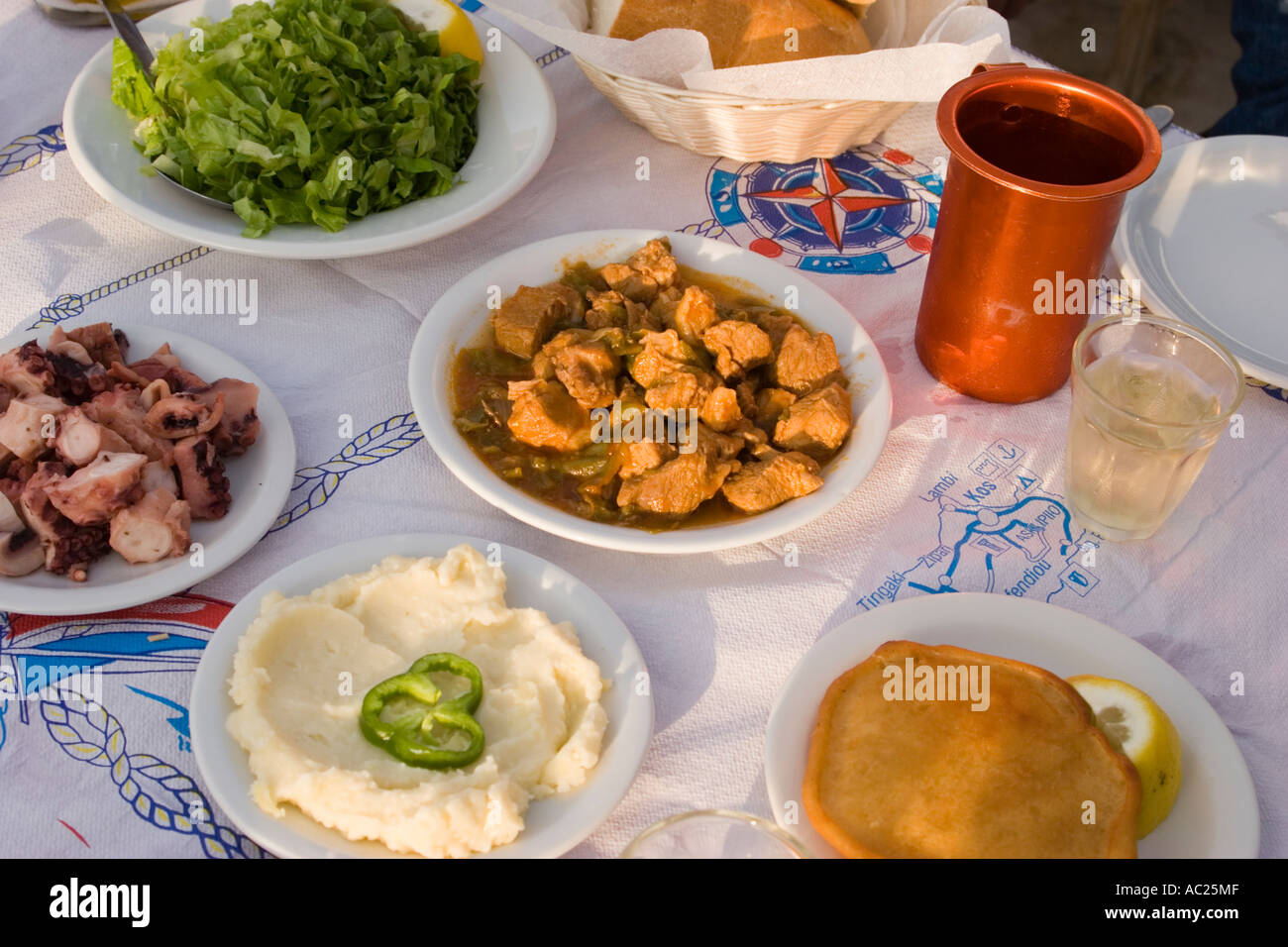 Different greek Mezes serving in a restaurant Zia Kos Greece Stock ...