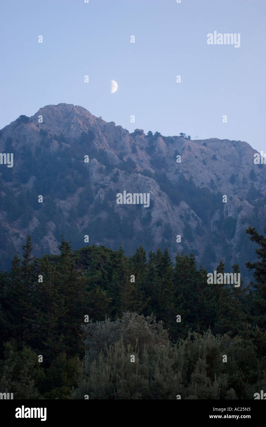 View to Summit Cross of Dikeos Mountan from Zia Kos Stock Photo - Alamy