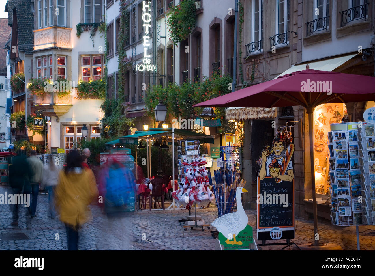 Souvenir shop at Rue de Maroquin at old town in the evening Strasbourg ...