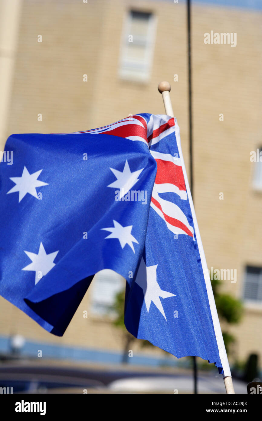 AUSTRALIAN FLAG FLYING AT ANZAC MARCH VERTICAL BAPDA7609 Stock Photo ...