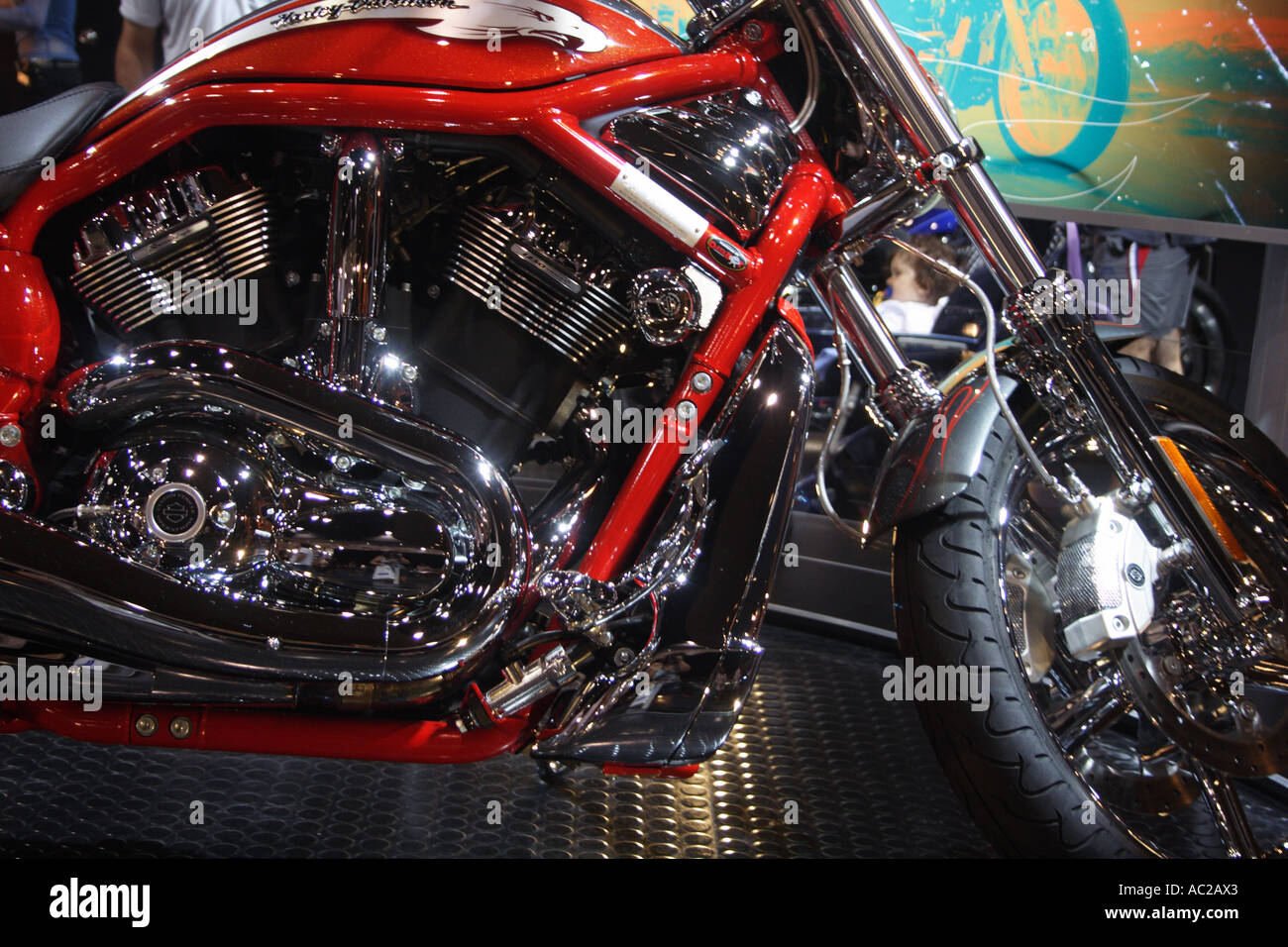 RED CUSTOM HARLEY DAVIDSON MOTORCYCLE HORIZONTAL BAPDA6438 Stock Photo ...