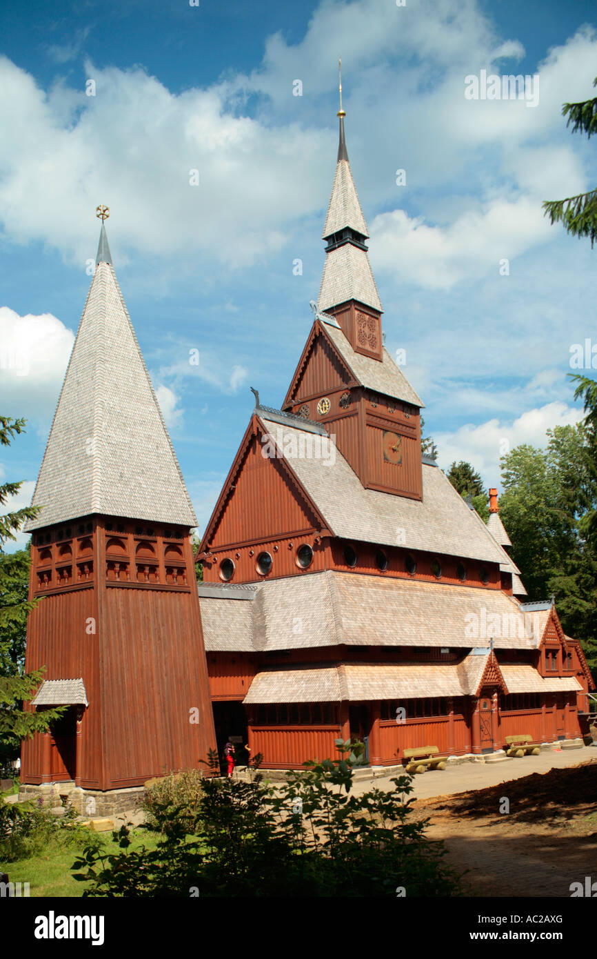 stave church in the small town Hahnenklee in the Harz Mountains in ...