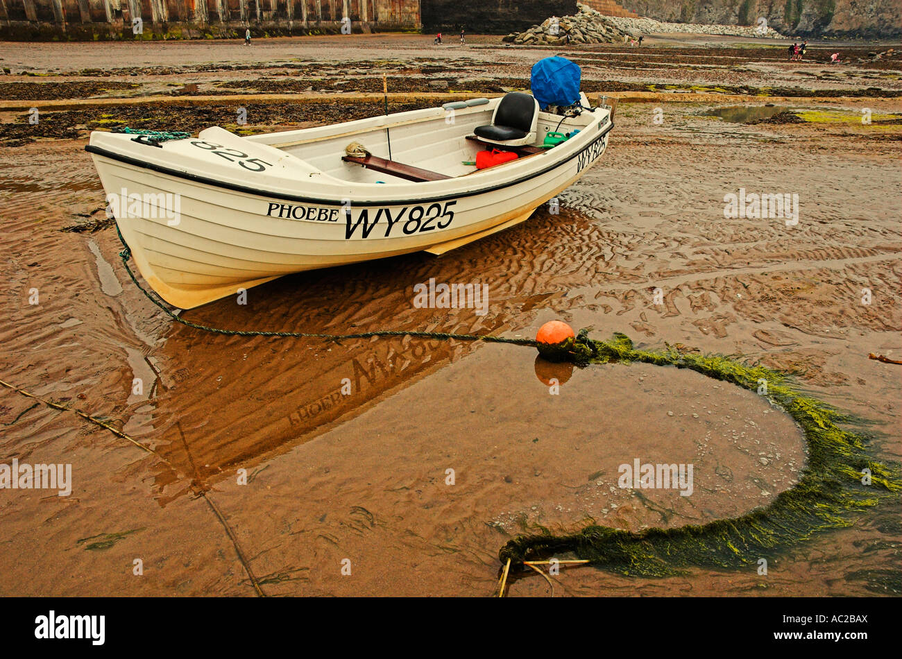 Tethered boat on beach Stock Photo - Alamy