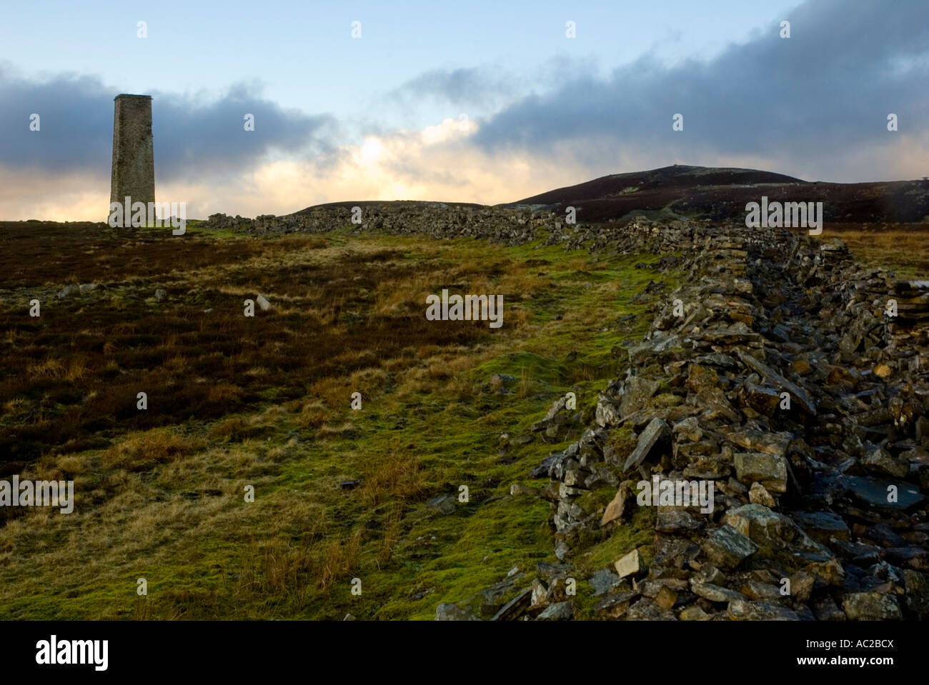 Lead smelt mill chimney stack and flue Stock Photo - Alamy