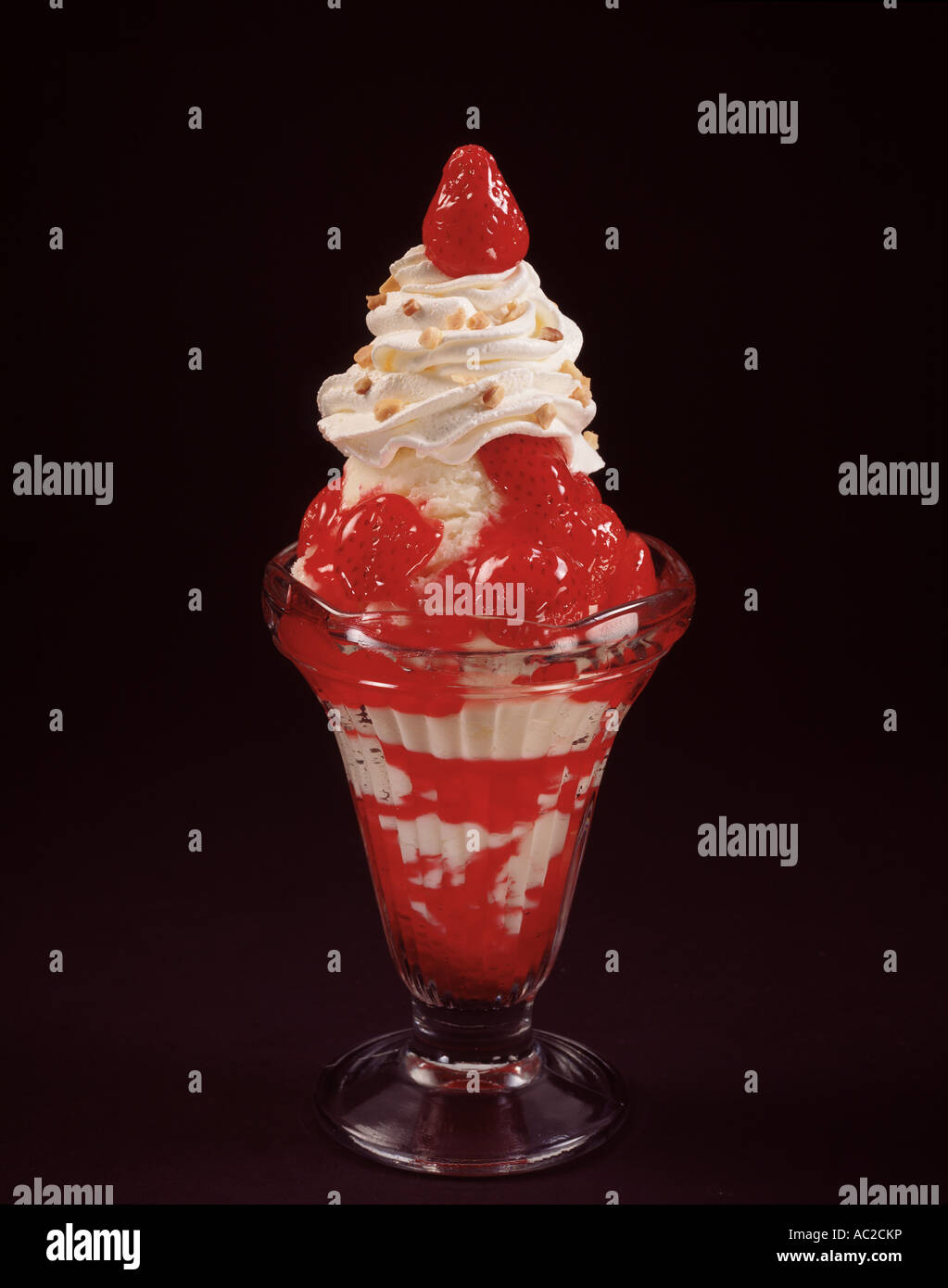 strawberry ice cream sundae sunday glass dish whipped cream sprinkle ...