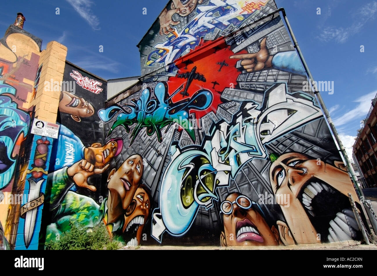 Wild graffiti art decorates the back of houses in Robert Street North ...