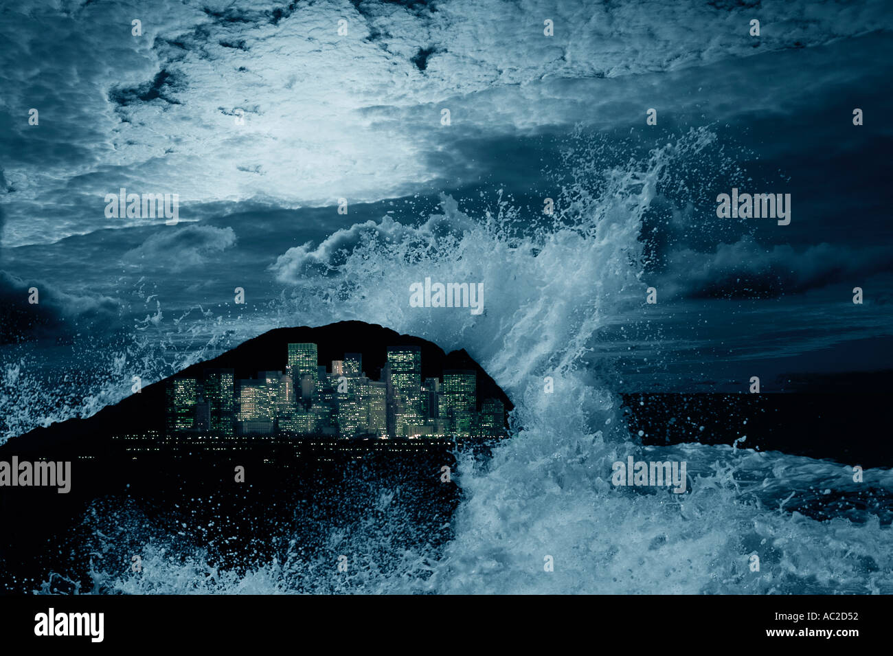 Tsunami environmental disaster concept Stock Photo - Alamy