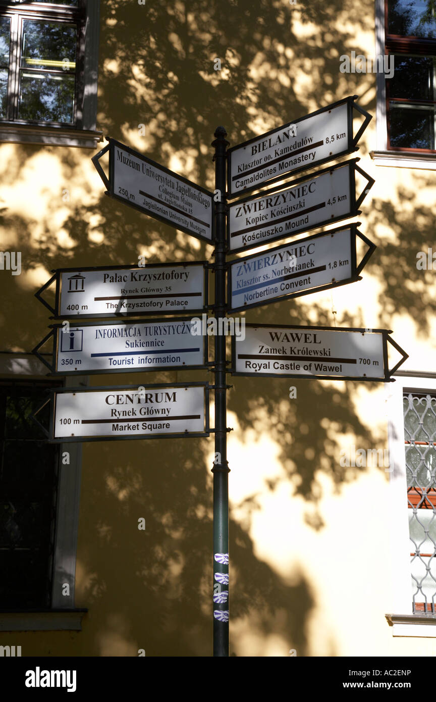 tourist pedestrian signs to tourist attractions in krakow old town ...
