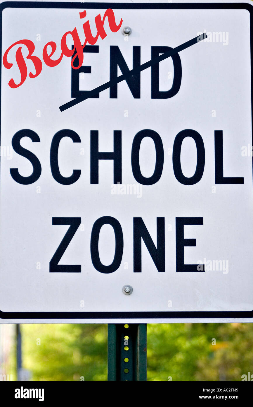 Stock photo of a School Zone Sign changed to look like school is ...