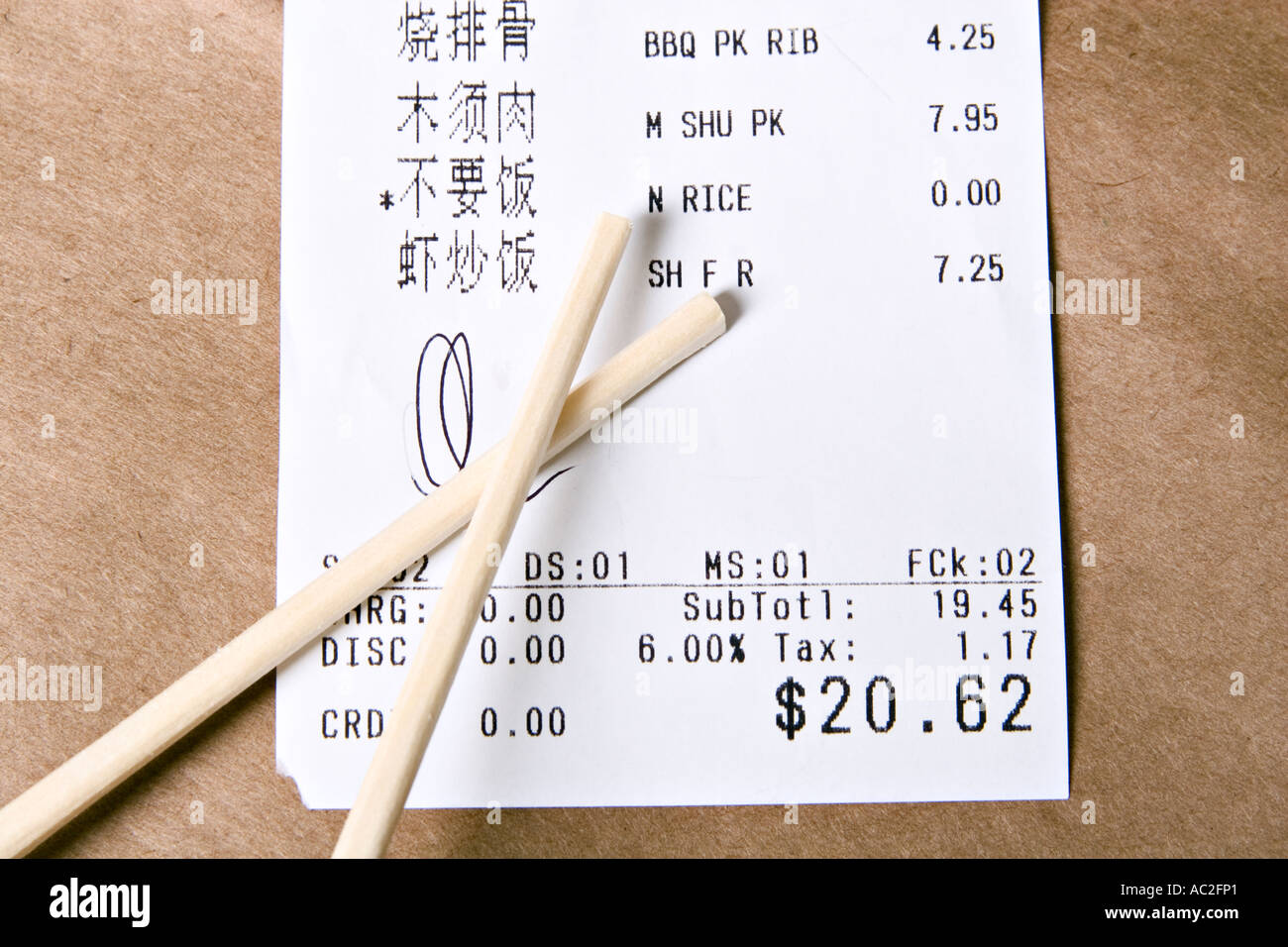 Stock photo of a chinese takeout receipt and chopsticks Receipt lists ...