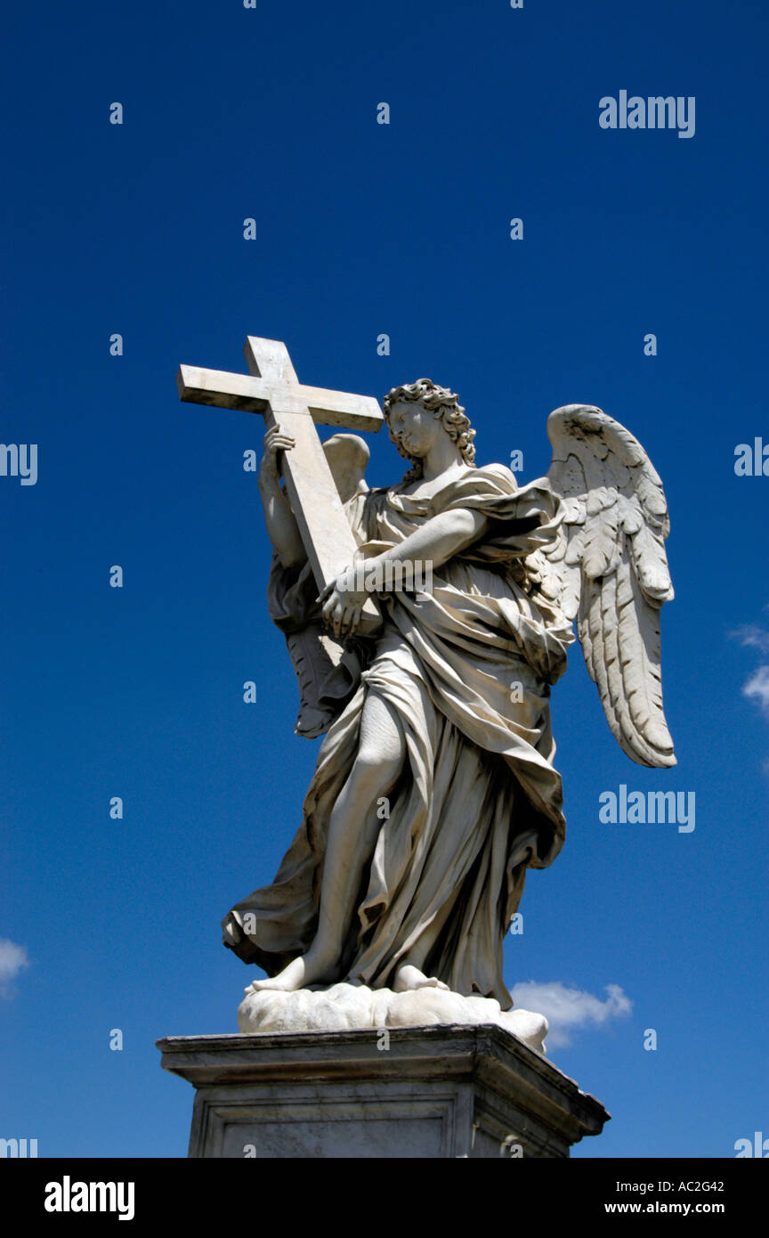 Angel with the Cross on the Ponte Sant Angelo Rome Italy Stock Photo ...