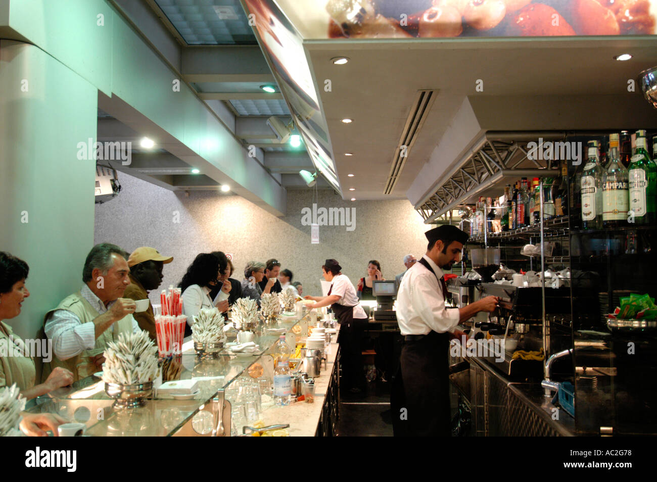 Italians drinking their morning coffee at bar in Termini station, Rome ...