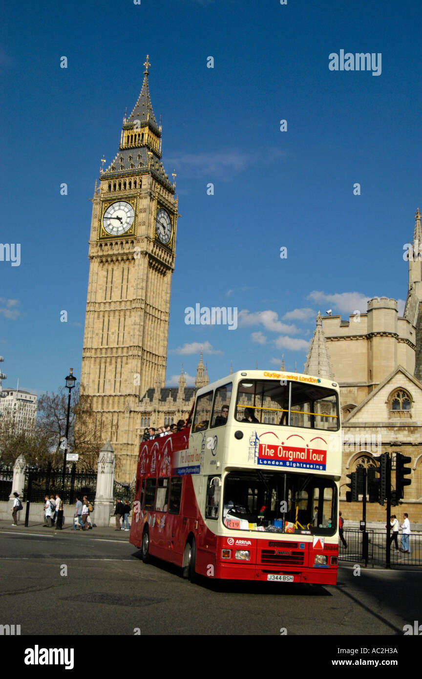 The Original Tour Bus passing Big Ben and Parliament, Westminster ...