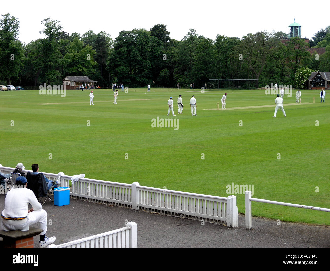 Cricket being played at the cadbury sports club at Bournville Stock ...
