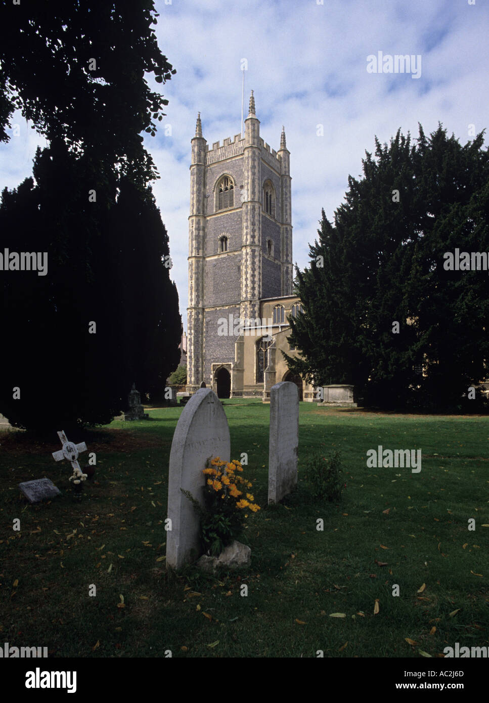 graveyard and high tower of The Church of St Mary Dedham Essex ...